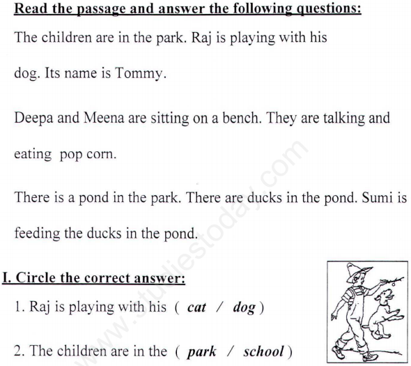 CBSE Class 1 English Reading Comprehension Assignment